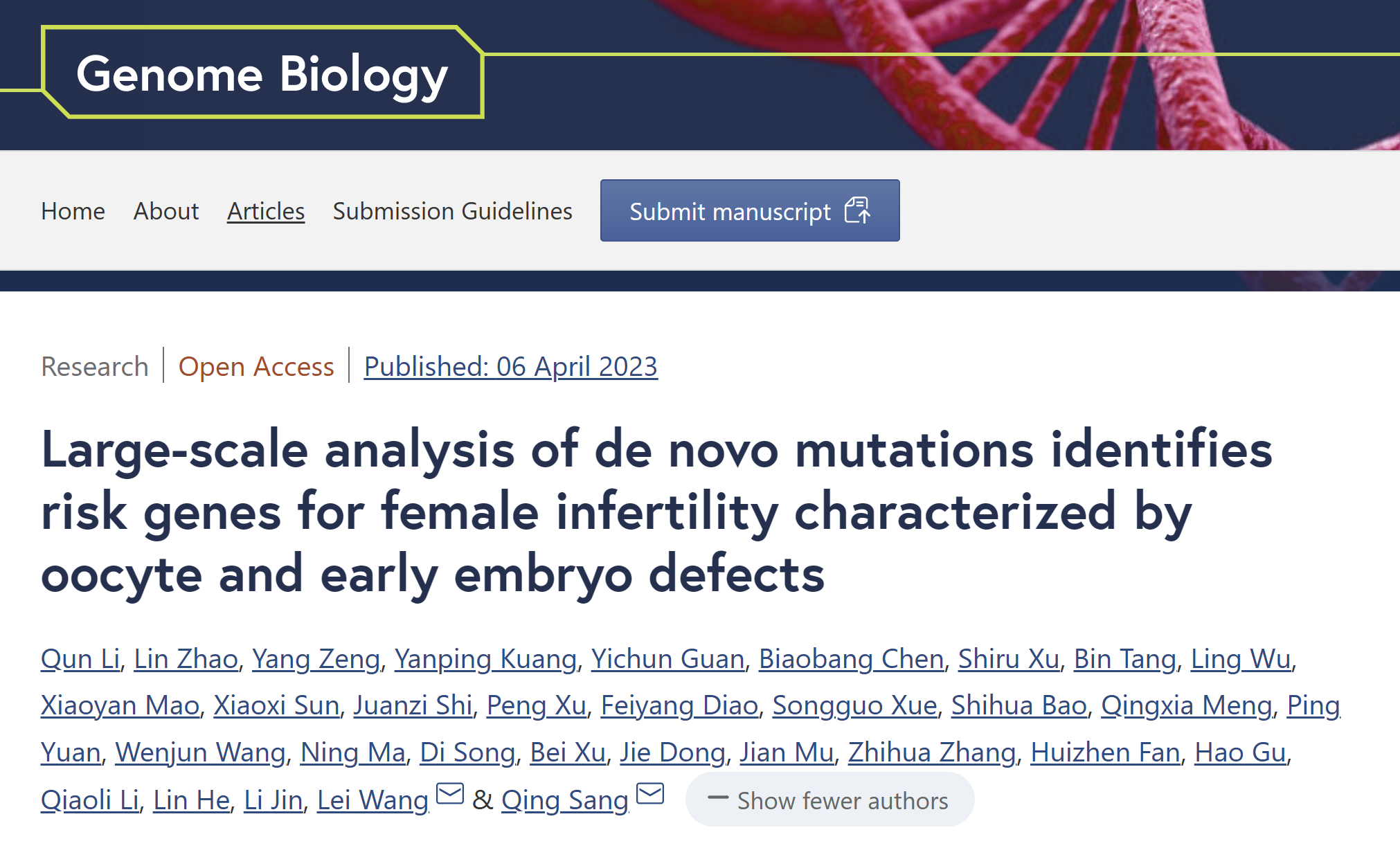 Genome Biology丨 桑庆/王磊团队揭示新发突变在卵子及胚胎发育异常中的重要作用