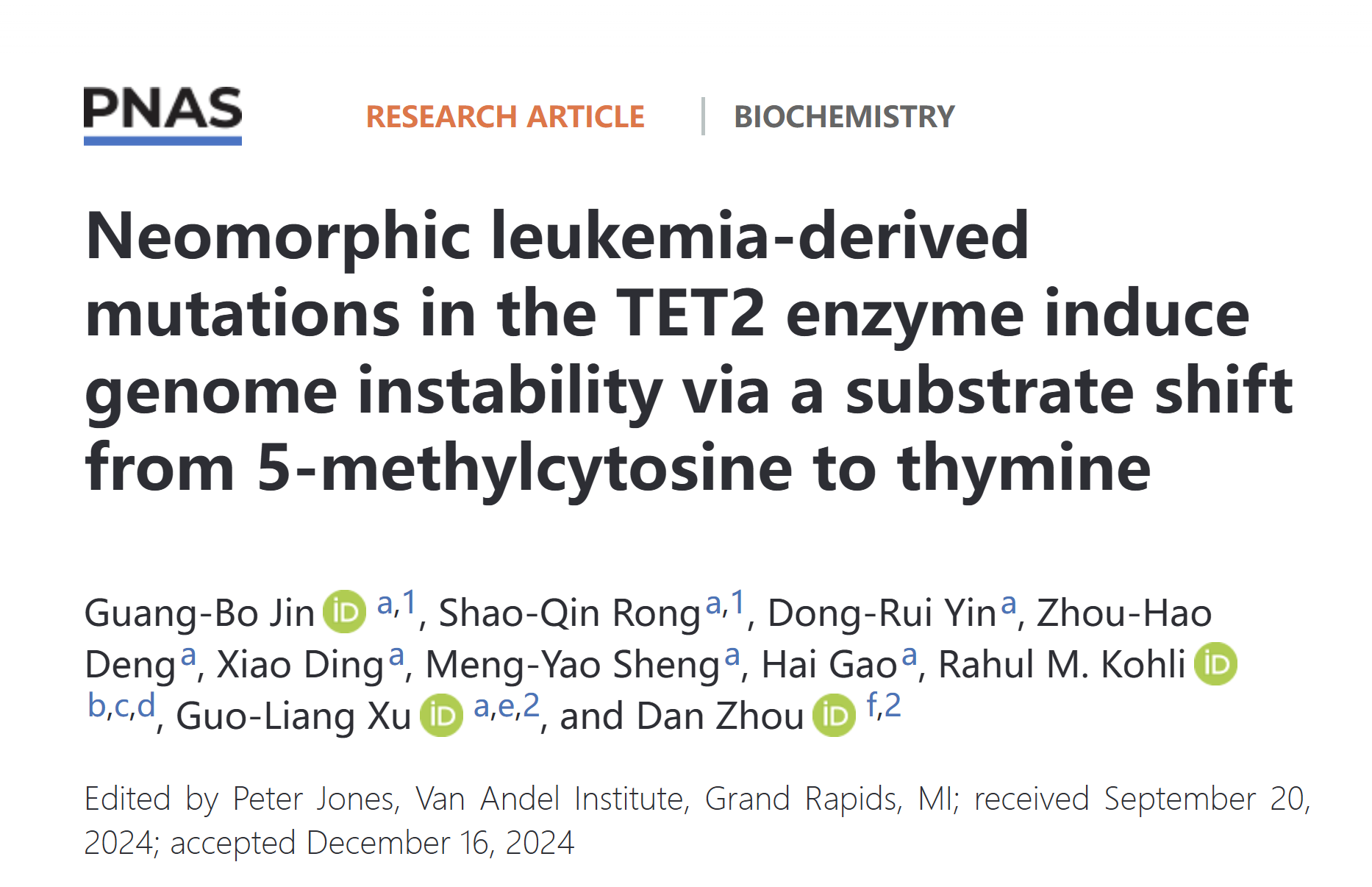 PNAS丨徐国良团队报道一类白血病相关的TET2功能获得性突变