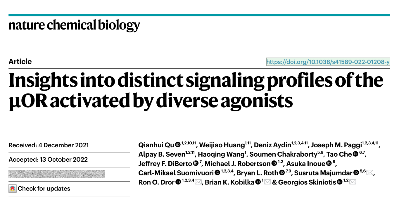 Nat Chem Biol、Angew Chem、Nature丨屈前辉博士与合作者报道多种新型激动剂作用于鸦片受体的机制研究
